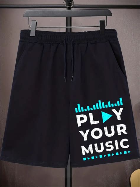 Mens Casual Sports Loose Letter Play Music Graphic Pocket Temu