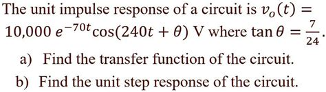 Solved The Unit Impulse Response Of A Circuit Is Vt 24 A Find