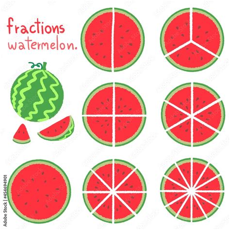 Set Of Watermelon Shaped Fractions Hand Drawn Colorful Stock