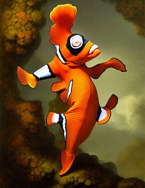 KREA AI An Anthropomorphic Bipedal Clownfish Man That Is D