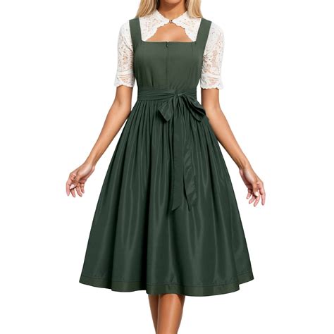 Anineo Bavarian Women Dirndl Dress Outfits Holiday Party Lace Vest