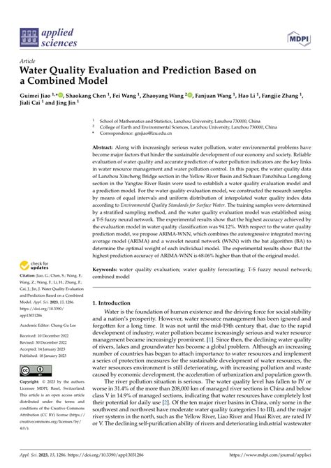 Pdf Water Quality Evaluation And Prediction Based On A Combined Model