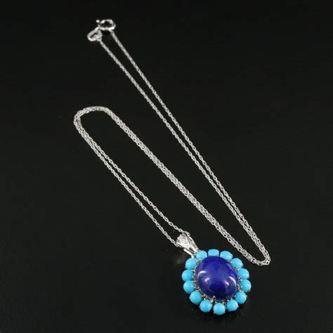 Chromia Jewelry 18k Lapis Turquoise And Diamond Pendant Necklace Ebth