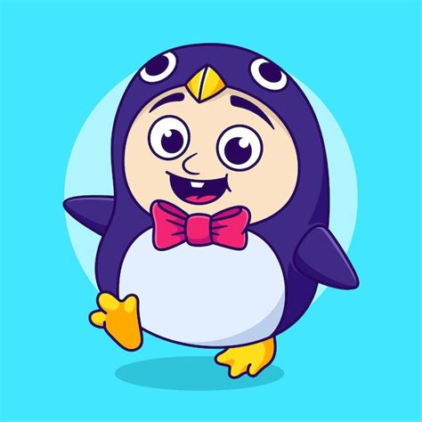 Menino Bonito Vestindo Fantasia De Pinguim Vetor Premium