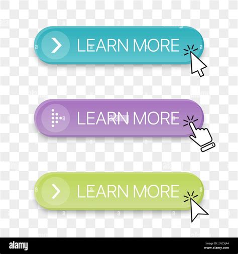 Learn More Button Icon Collection With Different Clicking Hand Cursor Stock Vector Image And Art