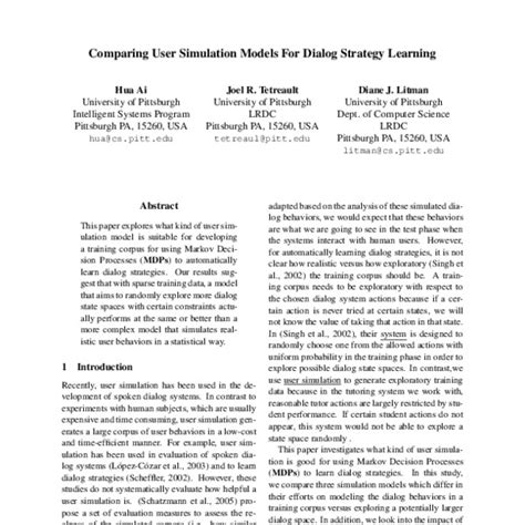 Comparing User Simulation Models For Dialog Strategy Learning Acl Anthology