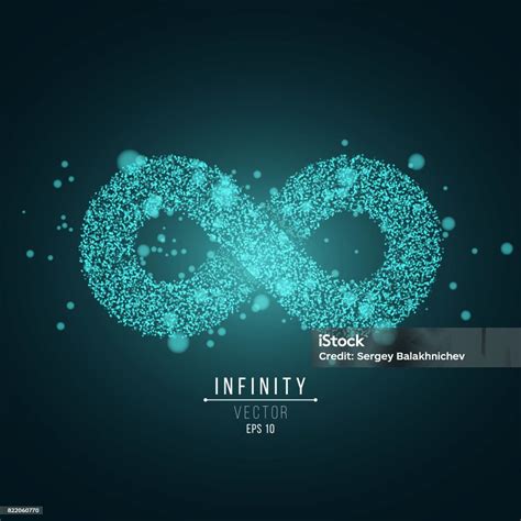 작은 파란 입자에서 무한대의 빛나는 상징 Bokeh 섬광 그림자와 체적 기호입니다 영원한 방법입니다 미래의 스타일입니다 벡터 일러스트 레이 션 개념에 대한 스톡 벡터 아트