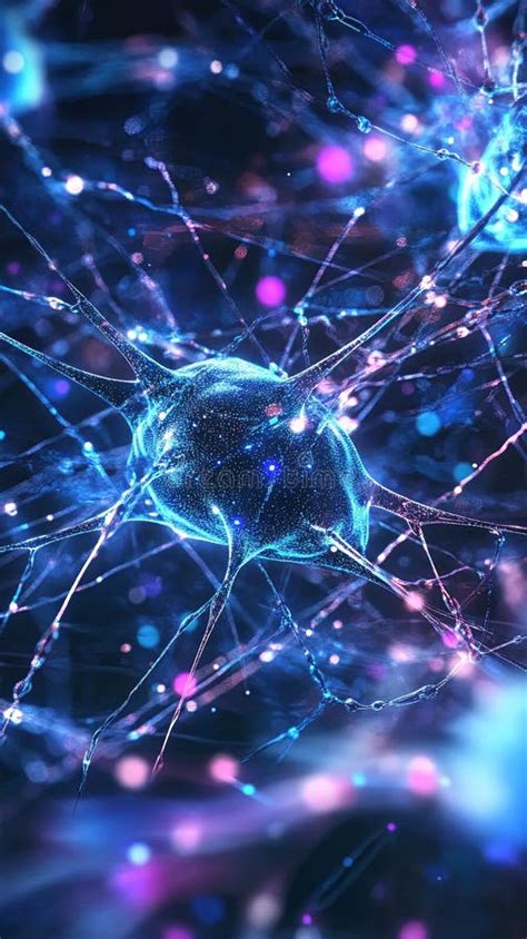 Glowing Ai Neural Network With Pulsating Blue And Violet Energy Stock Illustration