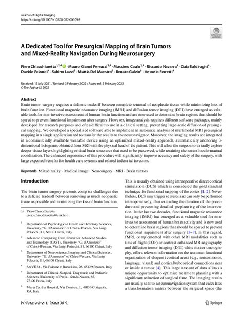 Pdf A Dedicated Tool For Presurgical Mapping Of Brain Tumors And Mixed Reality Navigation