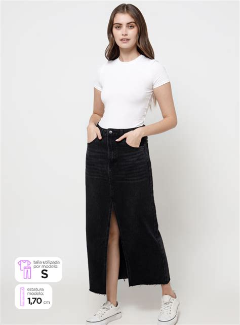 Ripley Falda Larga AlgodÓn Mujer Index Negro