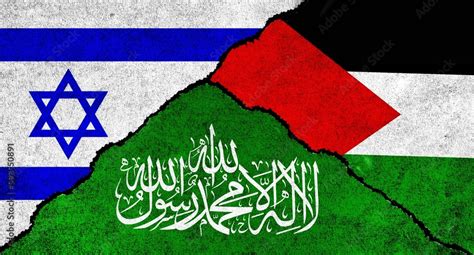 Palestine Hamas And Israel Flag Together On A Textured Background
