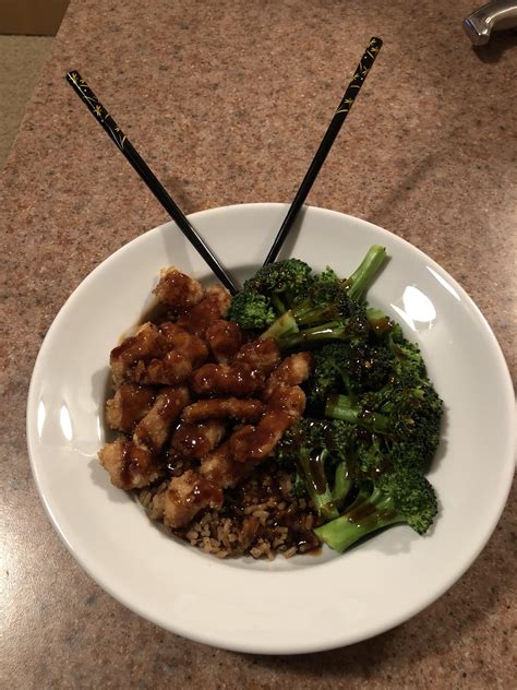 Homemade General Tsos Chicken With Brown Rice And Broccoli Rfood