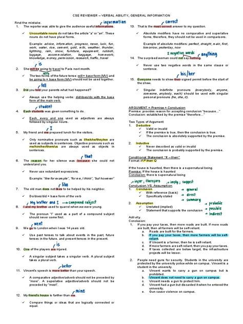 Cse Review Day 1 Download Free Pdf Argument Verb