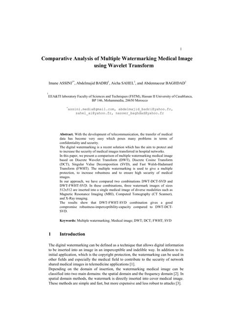 Pdf Comparative Analysis Of Multiple Watermarking Medical Image Using Wavelet Transform