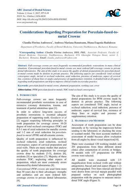 Pdf Considerations Regarding Preparation For Porcelain Fused To Metal