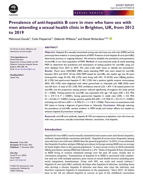 Pdf Prevalence Of Anti Hepatitis B Core In Men Who Have Sex With Men