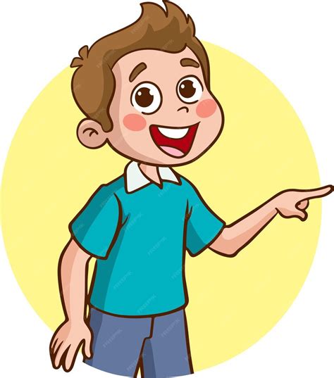 Premium Vector A Boy Pointing To The Right With A Yellow Background