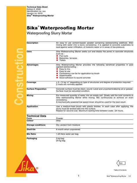 Sika Waterproofing Mortar Pdf Mortar Masonry Concrete