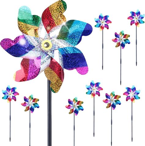Yoseklpee 9 4inch Reflective Pinwheels 4pcs Rainbow Wind