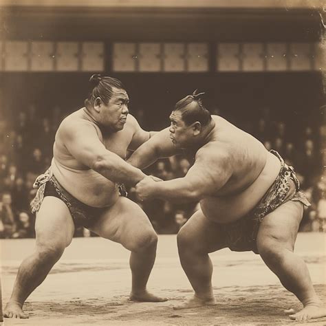 Two Sumos Are Wrestling In A Ring In A Large Arena Premium Ai Generated Image
