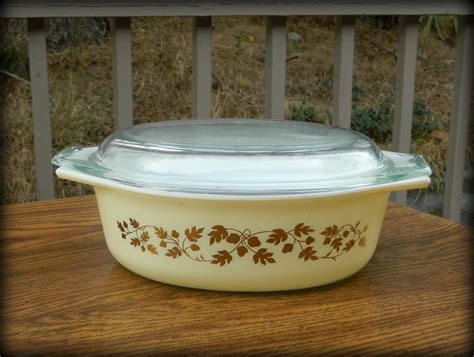 1960s Pyrex Golden Acorn Oval Casserole With Lid Haute Juice