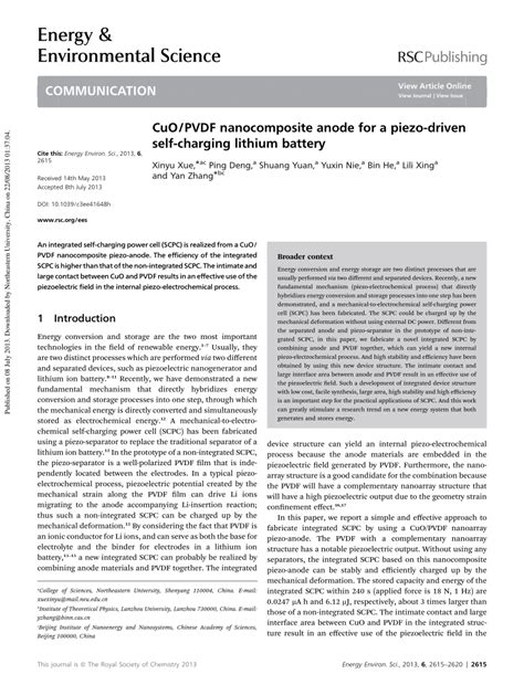 Pdf Cuopvdf Nanocomposite Anode For A Piezo Driven Self Charging Lithium Battery