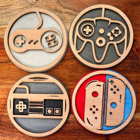 Nintendo Controller Coaster Set Of 4 Gaming Controller Wood Etsy