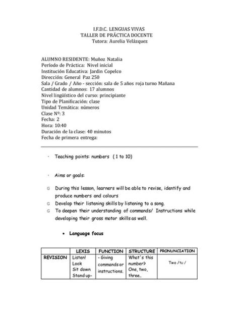 Lesson Plan Class 1 Pdf