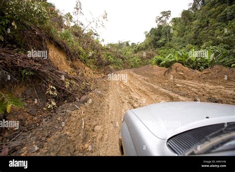 Malaysia Borneo Sarawak Belaga 4wd Vehicle Driving Along Muddy Logging