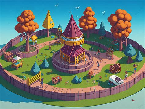 Background Gaya Isometrik 3d Taman Bermain Yang Indah Tempat Bermain