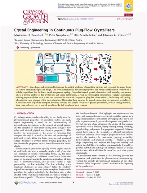 Pdf Crystal Engineering In Continuous Plug Flow Crystallizers