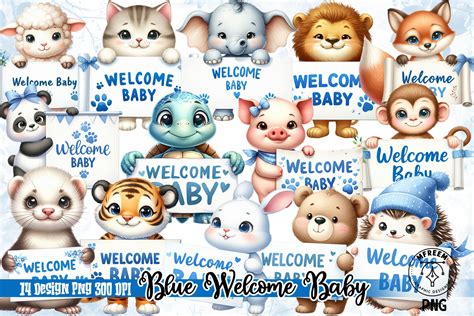 Set Of Blue Welcome Baby Clipart PNG Graphic By Mfreem Creative Fabrica