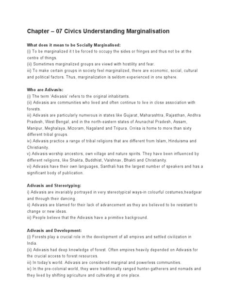 Chapter7 Civics Understanding Marginalisation Pdf Asia South Asia