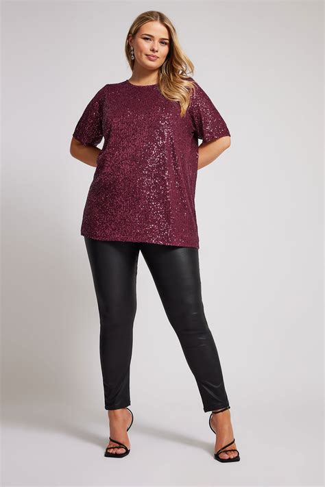 Yours London Plus Size Burgundy Red Sequin Swing Top Yours Clothing