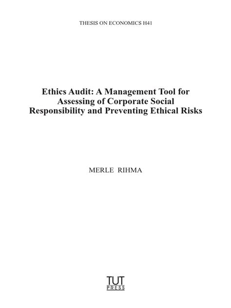 Ethics Audit A Management Tool For Assessing Of Corporate Social