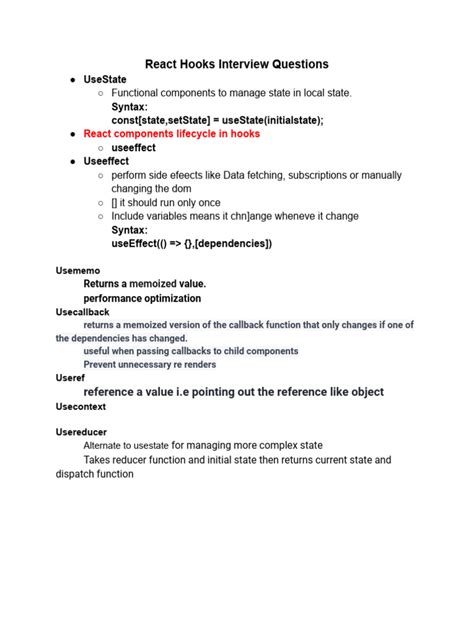react hooks interview questions pdf