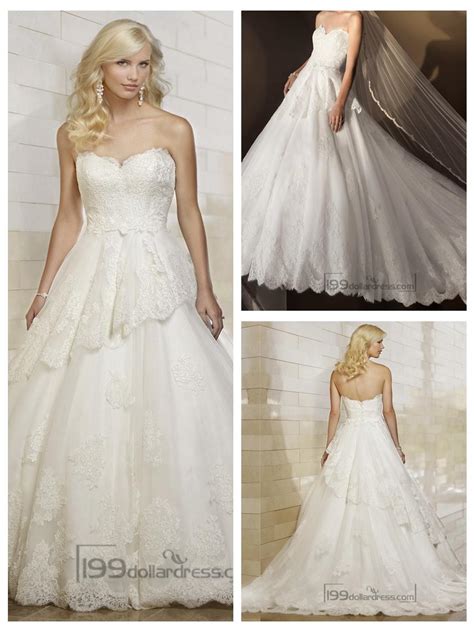 Strapless Semi Sweetheart Lace Ball Gown Wedding Dresses 2453820