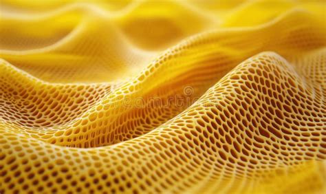 Textured Yellow Fabric With Honeycomb Pattern Soft Waves And Folds Create Depth And Dimension