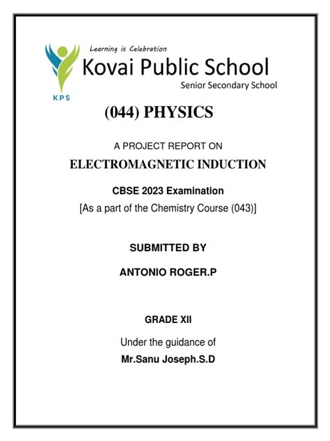 Physics Investigatory Project Electromagnetic Induction Class 12 Pdf Electromagnetic