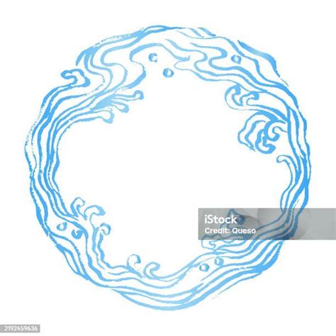 파란색 서예 브러시를 사용한 일본식 선화 그림입니다 원형 잉크 브러시를 사용한 역동적이고 흐릿한 물결 바다와 물이 튀는 개념 0명에 대한 스톡 벡터 아트 및 기타 이미지