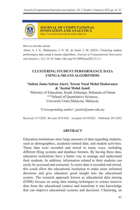Pdf Clustering Student Performance Data Using K Means Algorithms