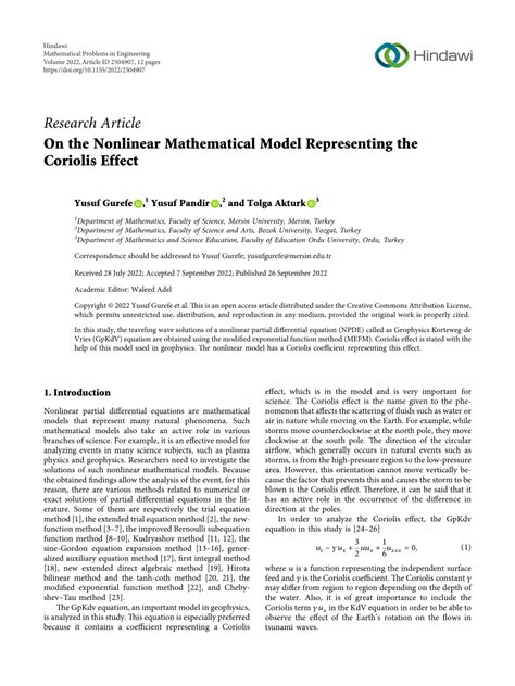 Pdf On The Nonlinear Mathematical Model Representing The Coriolis Effect