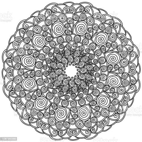 많은 컬과 나선형 파도와 말린으로 만든 판타지 요소와 안티 스트레스 착색 페이지와 윤곽 선 만달라 멘디 패턴에 대한 스톡 벡터 아트 및 기타 이미지 Istock