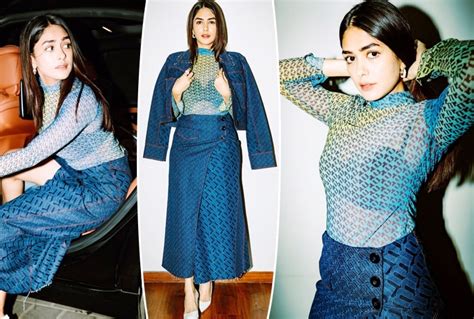 Mrunal Thakur Is Hottest Chick In Blue Top And Matching Bralette As She