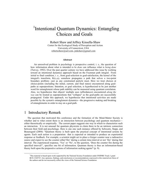 pdf intentional quantum dynamics entangling choices and goals