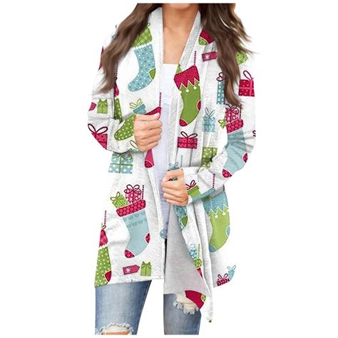 Susanny Merry Christmas Ladies Cardigan Christmas Tree Print Open Front