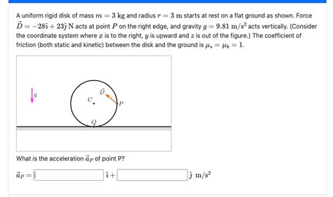 Solved A Uniform Rigid Disk Of Mass M3 Kg And Radius R3 M