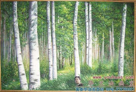 白桦树林风景油画作品 8005