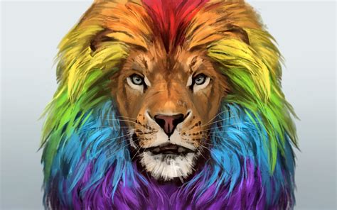 Lion Art Muzzle Rainbow Colorful Portrait Colorful Rainbow Lion
