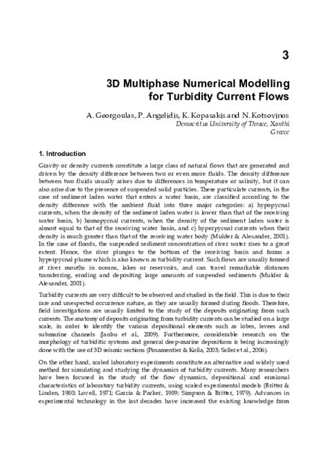 Pdf 3d Multiphase Numerical Modelling For Turbidity Current Flows